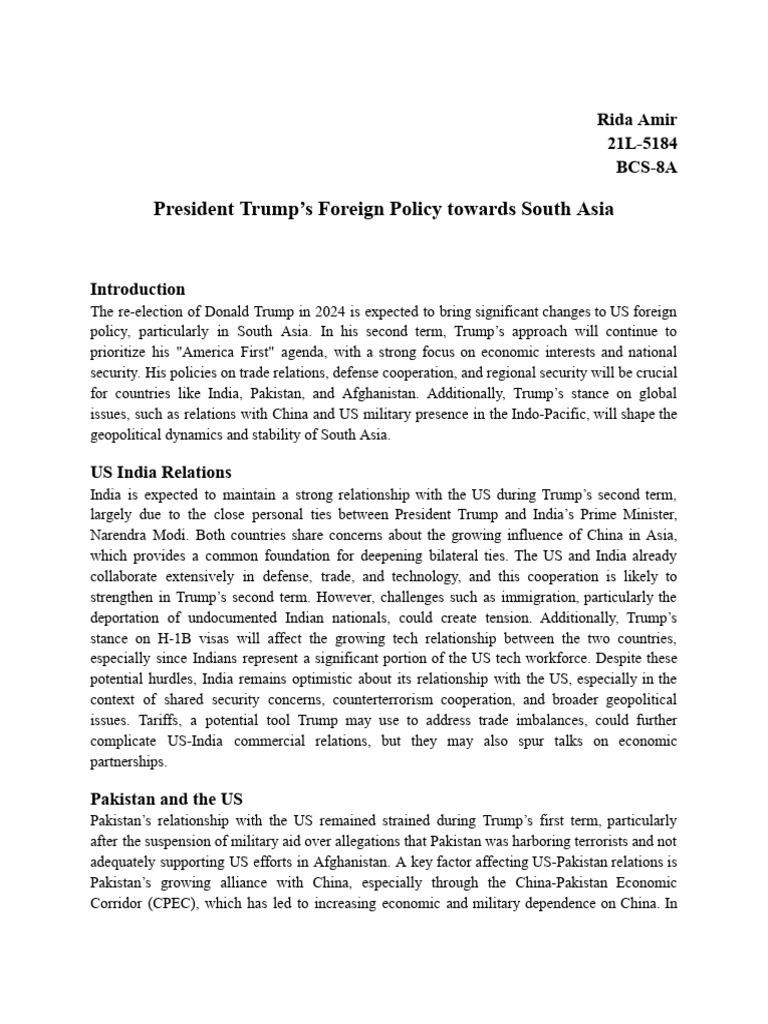 Trump's 2024 Foreign Policy in South Asia | PDF | Pakistan | South Asia
