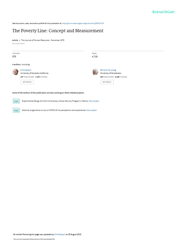 The Poverty Line Concept and Measurement | PDF | Poverty Threshold | Poverty