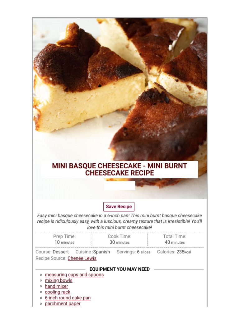 Mini Basque Cheesecake - Mini Burnt Cheesecake Recipe - Chenée Today ...