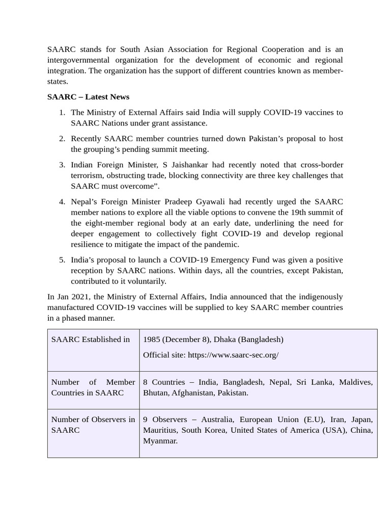 SAARC - Latest News | PDF | South Asia | Economies