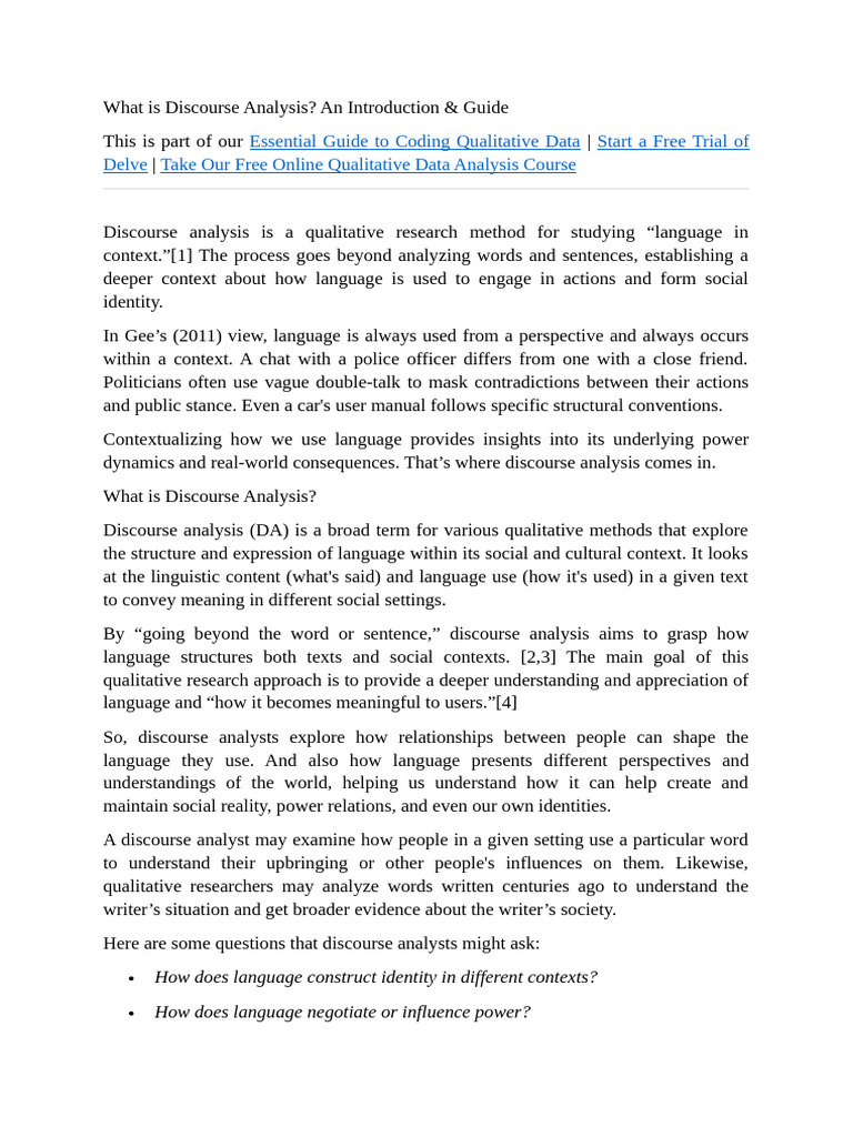 What Is Discourse Analysis | PDF | Discourse | Qualitative Research