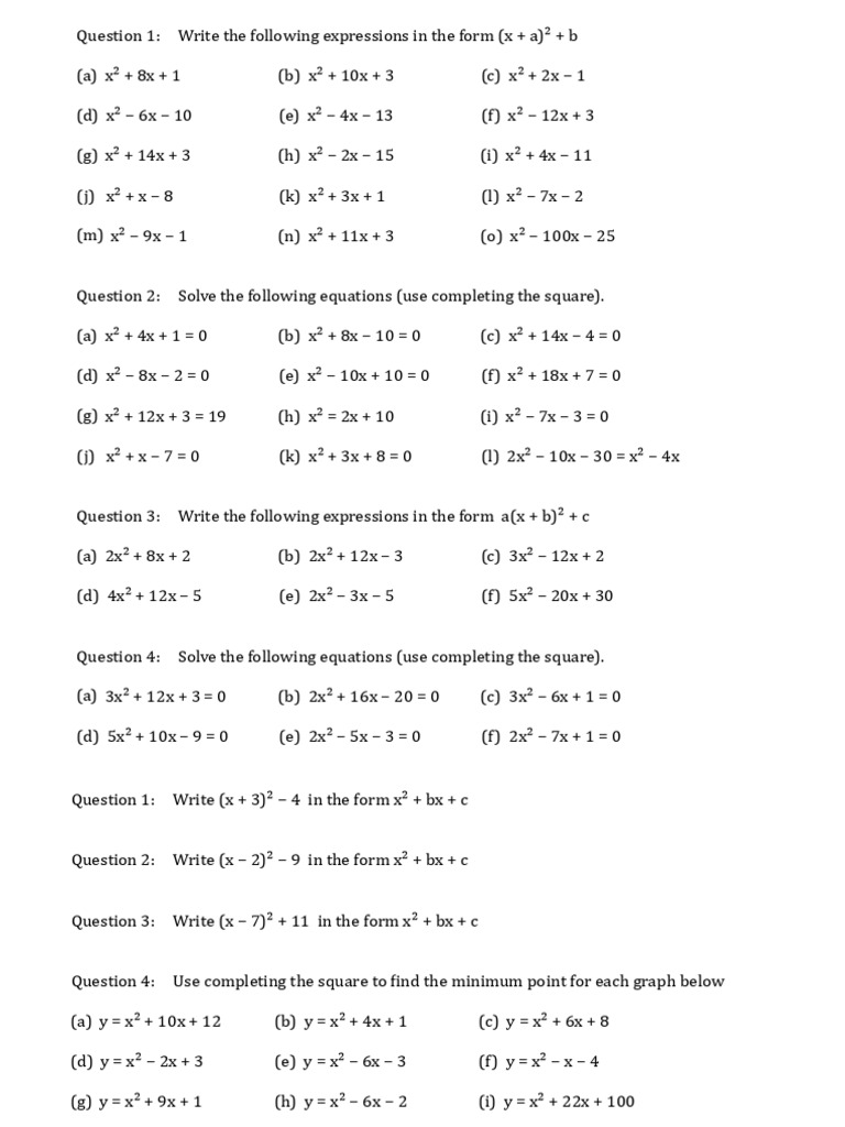 Completing The Square Textbook | PDF | Mathematics | Algebra