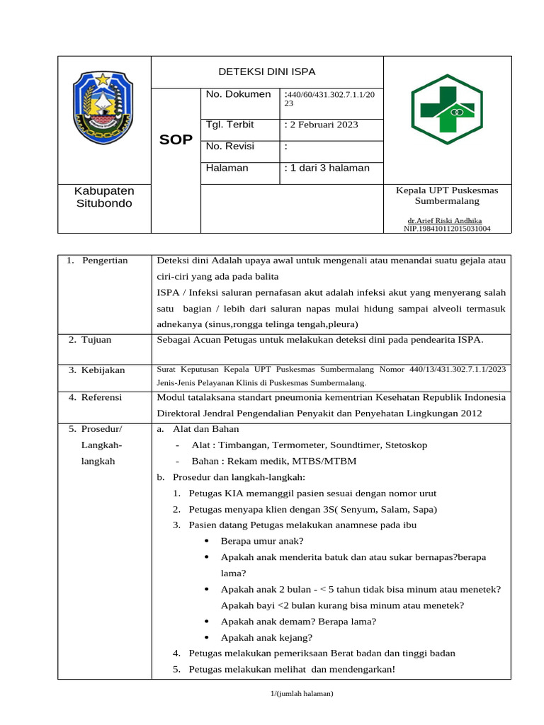 Sop Deteksi Dini Ispa 2023 | PDF