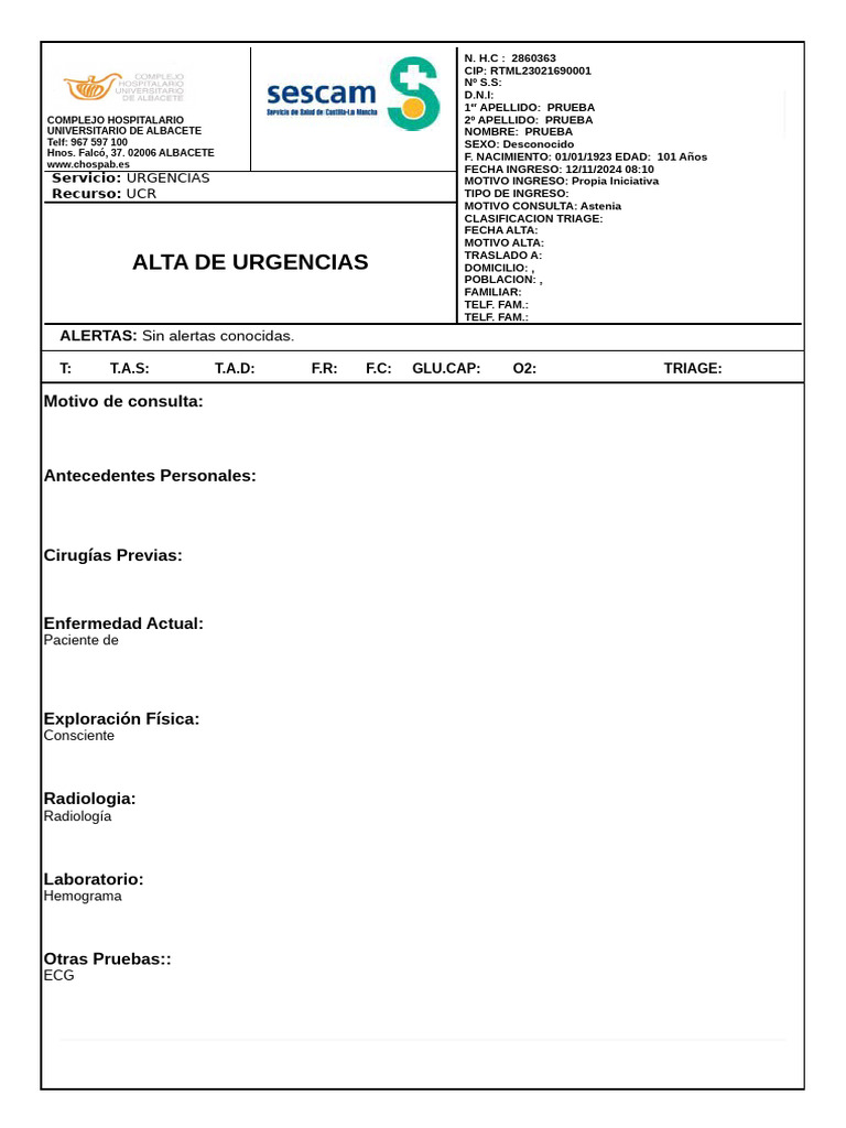 Plantilla Informe Urgencias | PDF | Hospital | Ciencias de la Salud