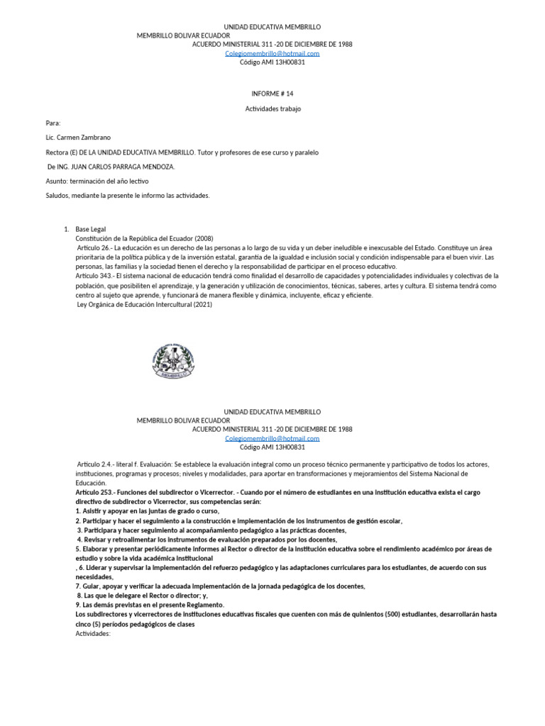 Informes de Vice Rectorado 14 - 2024 | PDF | Aprendizaje