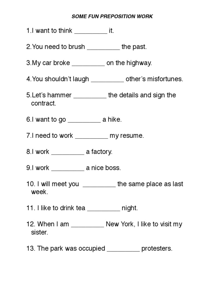 Fun Preposition Worksheet with Answers | PDF