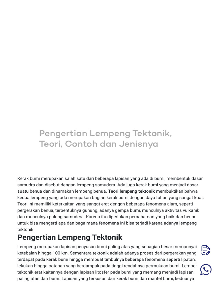 Pengertian Lempeng Tektonik, Teori, Contoh Dan Jenisnya | PDF