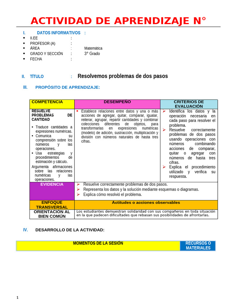 Problemas Matemáticos de Dos Pasos | PDF