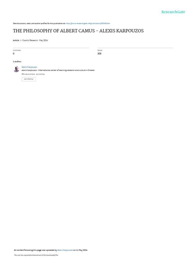 The Philosophy of Albert Camus - Alexis Karpouzos: Cosmic Research May ...