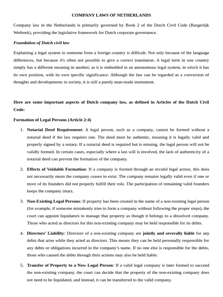Company Laws of Netherlands | PDF | Liquidation | Legal Liability