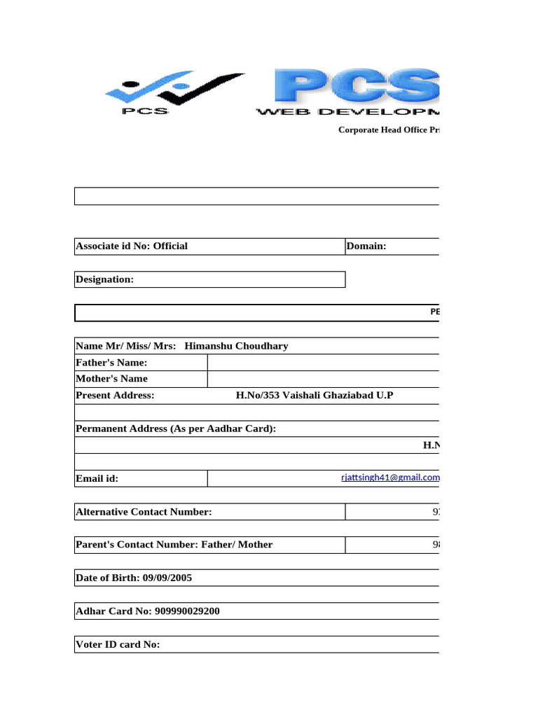 Perennation Computer Solutions Associate Form | PDF