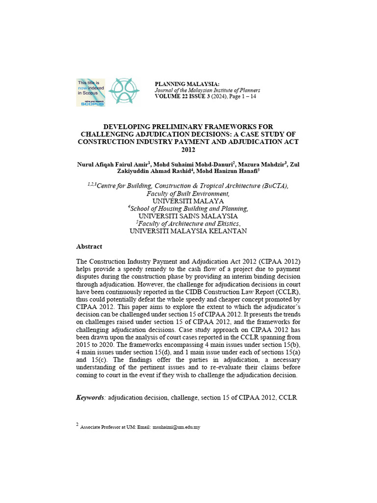 Developing Preliminary Frameworks For Challenging Adjudication Decisions: A Case Study of ...