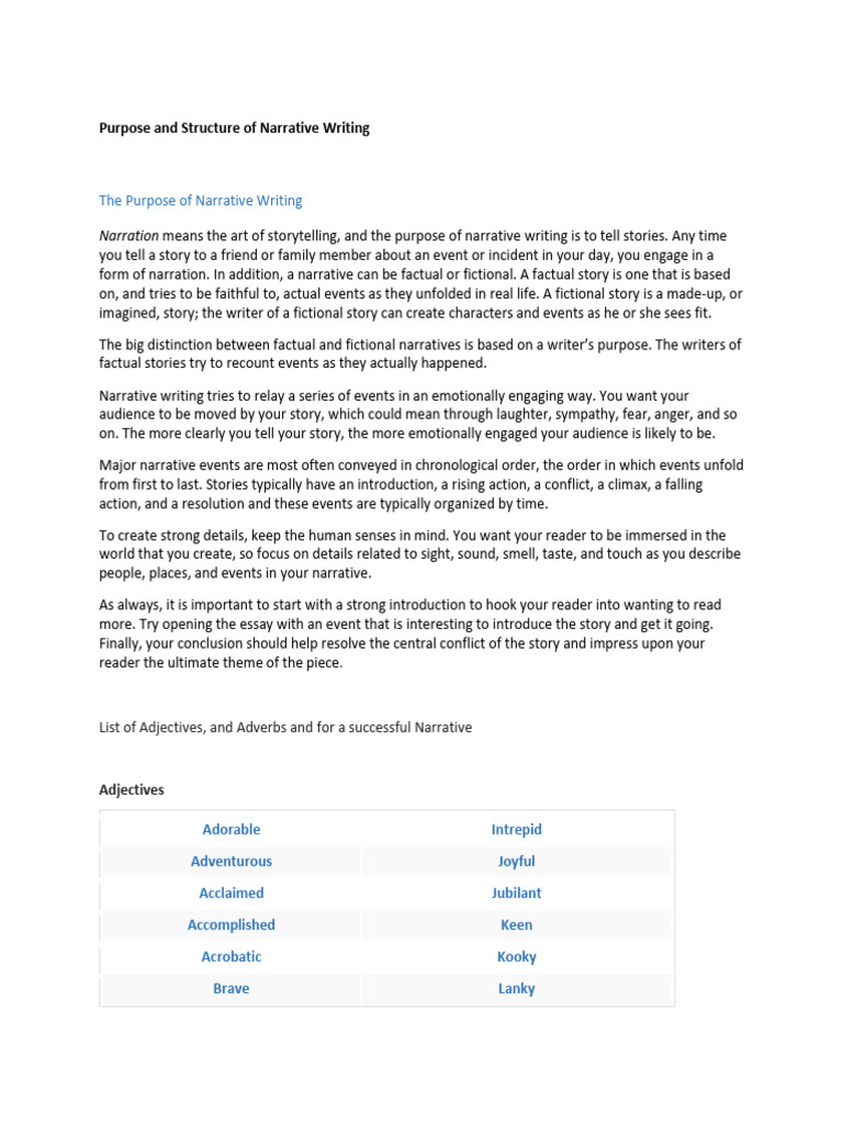 Narrative Writing: Purpose & Techniques | PDF | Narrative | Metaphor