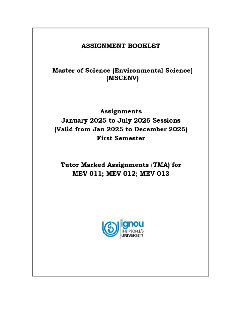 ASSIGNMENT BOOKLET MSCENV - 2025-26 - Semester I - MEV 011 MEV012 MEV 013 | PDF | Redox | Soil