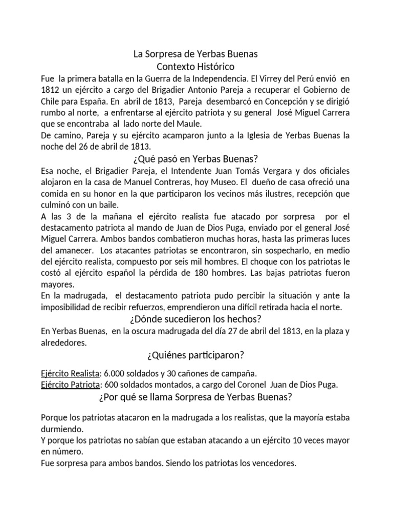 La Sorpresa de Yerbas Buenas | PDF