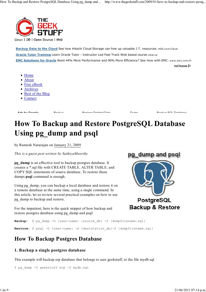How To Backup And Restore Postgresql Database Using Pg Dump And Psql Pdf Postgre Sql Sql