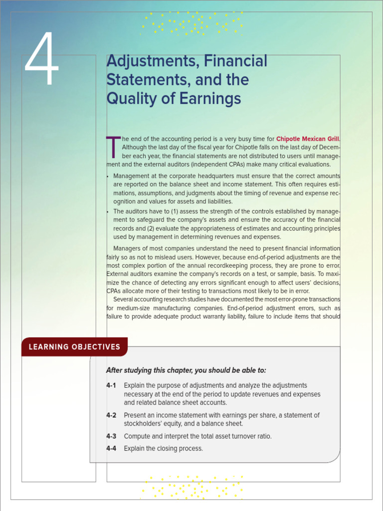 (Textbook) Chapter 4 - Adjustments, Financial Statements, and The Quality of Earnings | PDF ...
