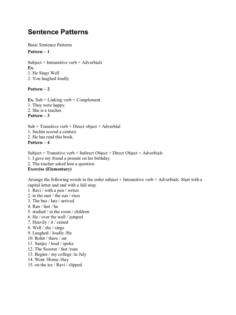 Sentence Pattern | PDF