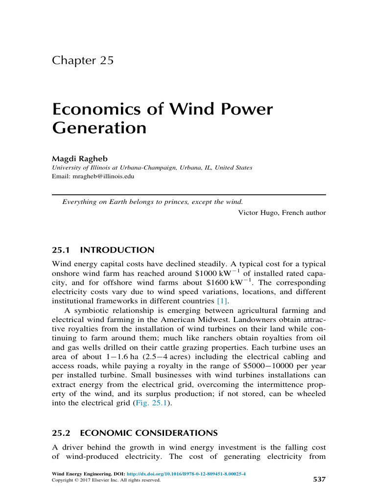 Chapter 25 Economics of Wind Power Generation | PDF | Wind Power ...
