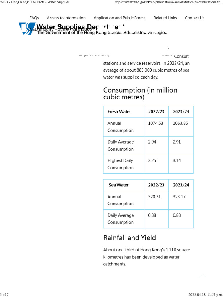 WSD - Hong Kong_ The Facts - Water Supplies 3 | PDF | Fresh Water ...
