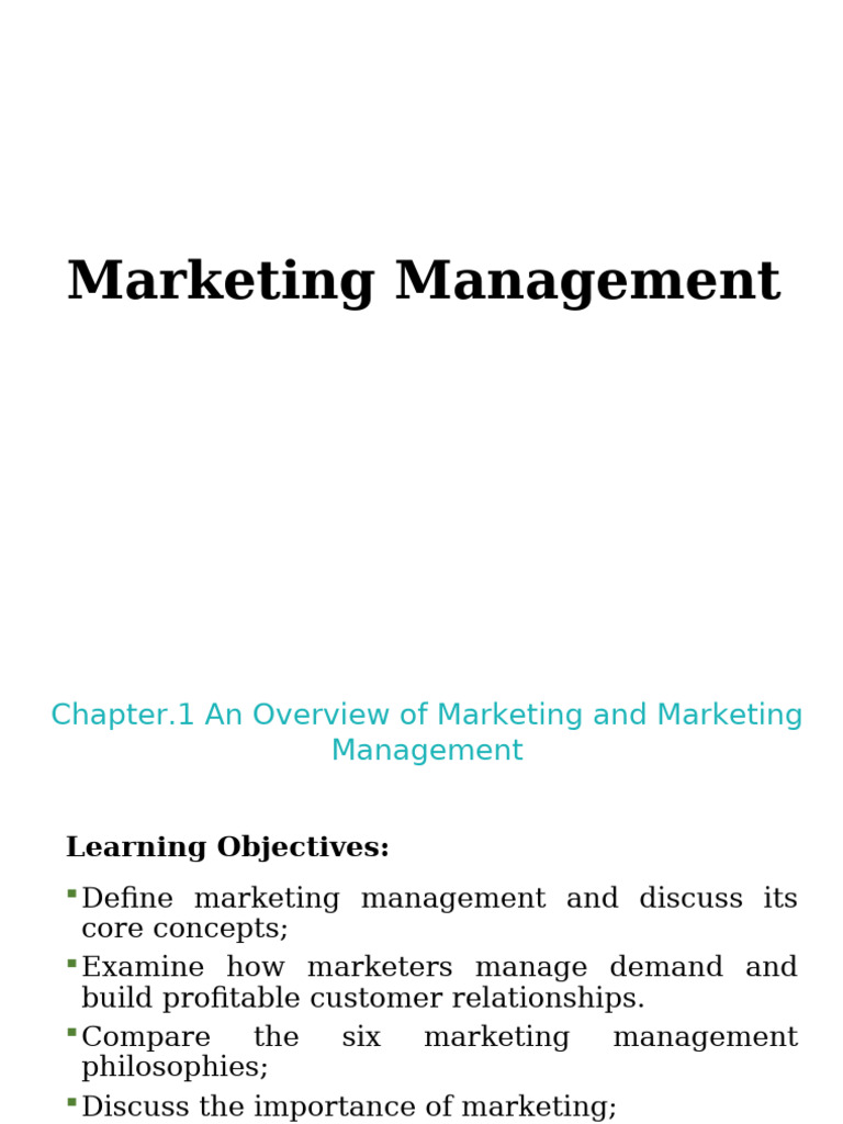 Overview of Marketing Management Concepts | PDF | Marketing | Behavior