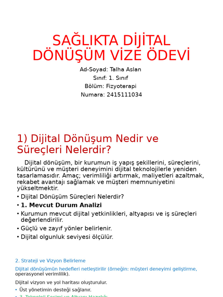 Talha Aslan - Sağlıkta Dijital Dönüşum Vize Ödevi | PDF