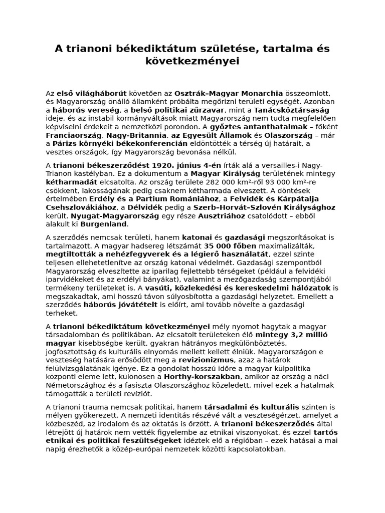 A Trianoni Békediktátum Születése | PDF