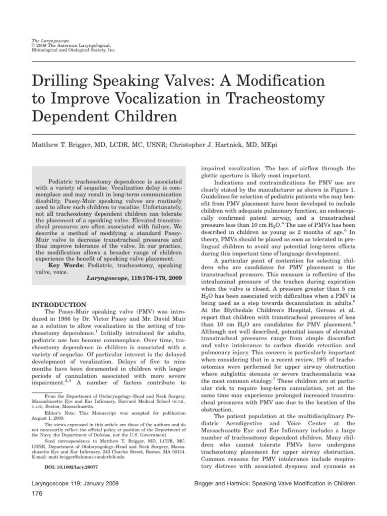 Drilling Speaking Valves A Modifications To Improve Vocalization in ...