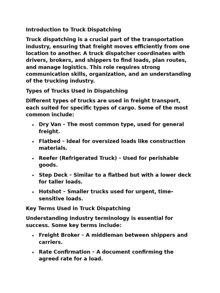 Truck Dispatch Basic Info | PDF | Cargo | Dispatcher