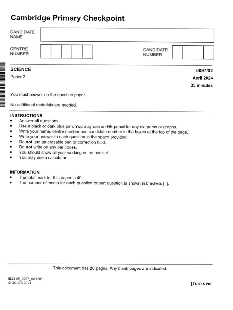 Science Checkpoint 2024 2 | PDF