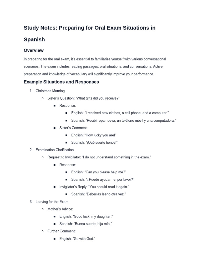 Oral Exam Prep: Spanish Scenarios | PDF
