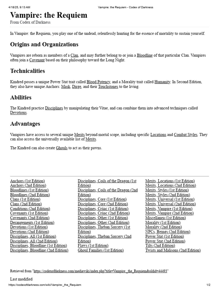 Vampire - The Requiem - Codex of Darkness | PDF | Campaign Settings | Horror Fiction