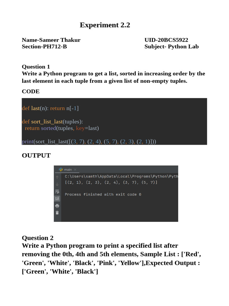 Experiment 2.2: Name-Sameer Thakur UID-20BCS5922 Section-PH712-B ...