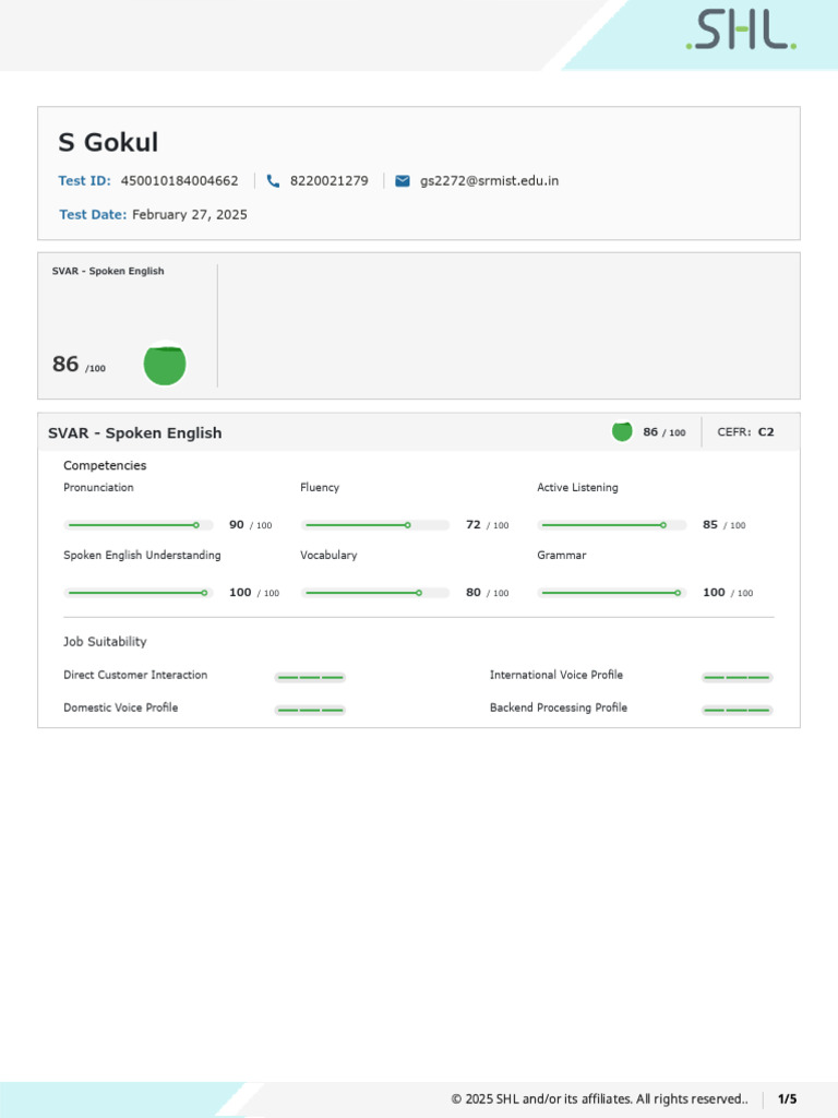 S Gokul AssessmentCenterReport 163 | PDF | Semantics | English Language