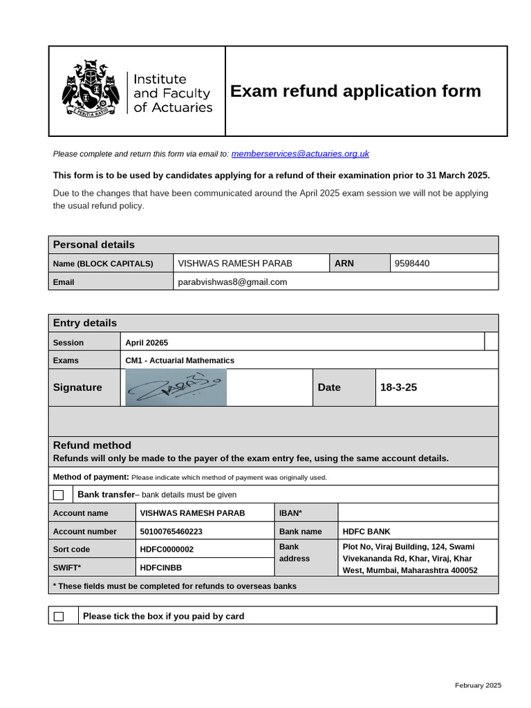 2025 02 Refund-Form March | PDF