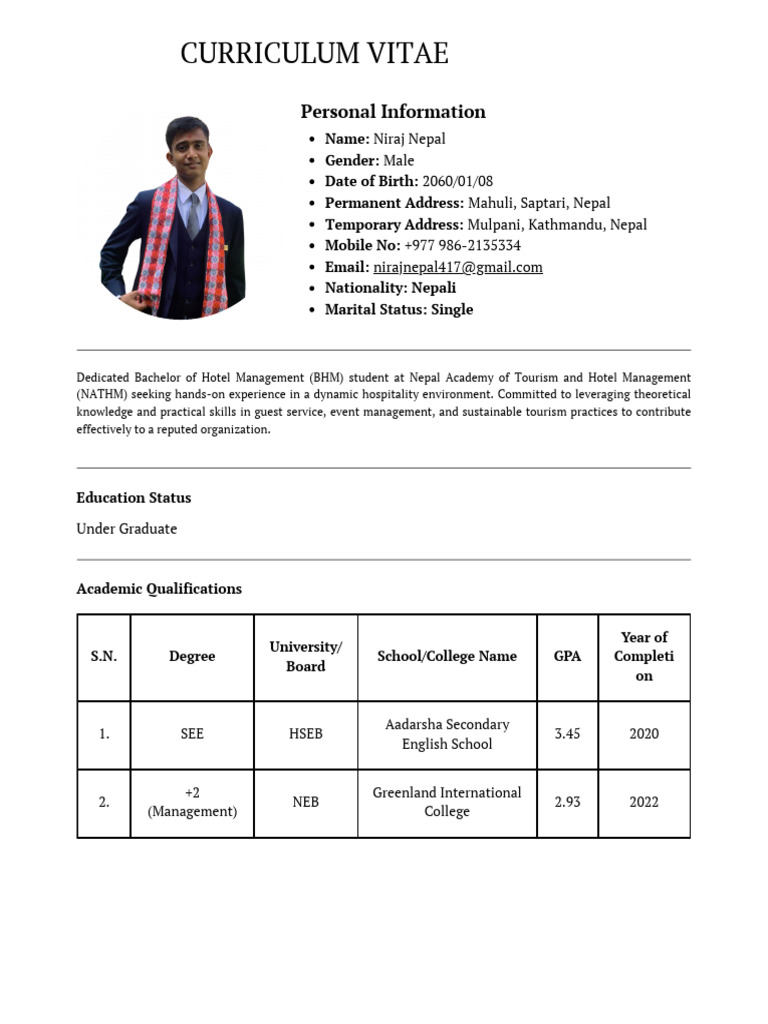 Niraj Nepal Professional Resume | PDF | Nepal