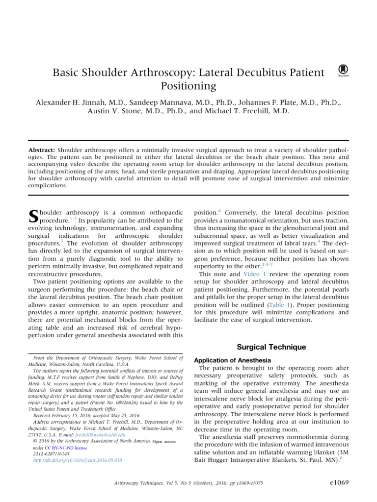 Lateral Decubitus Positioning for Shoulder Arthroscopy | PDF | Surgery ...