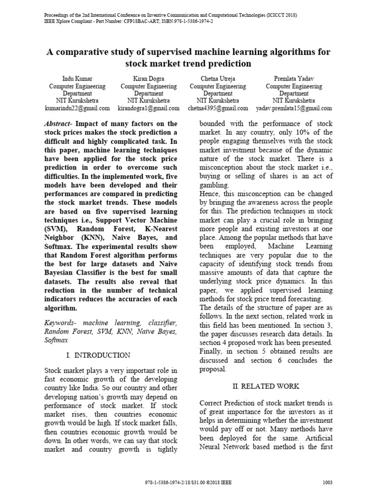 Supervised ML Algorithms for Stock Prediction | PDF | Machine Learning ...