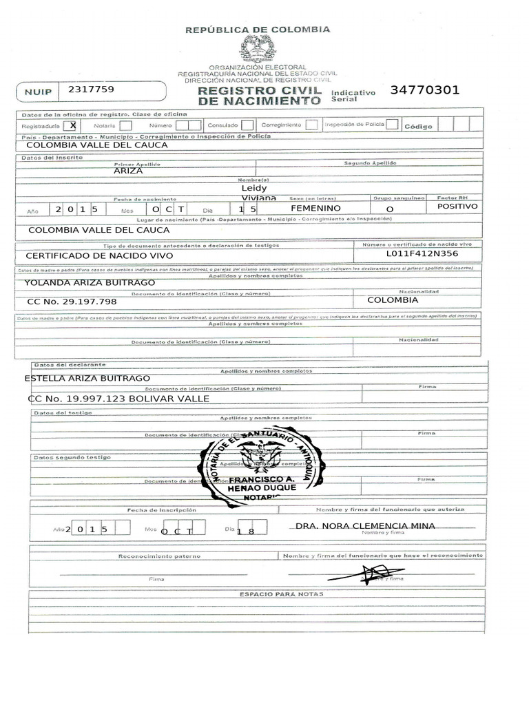 Registro Civil Leidy | PDF