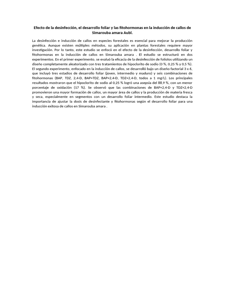 Inducción de callos en Simarouba amara | PDF