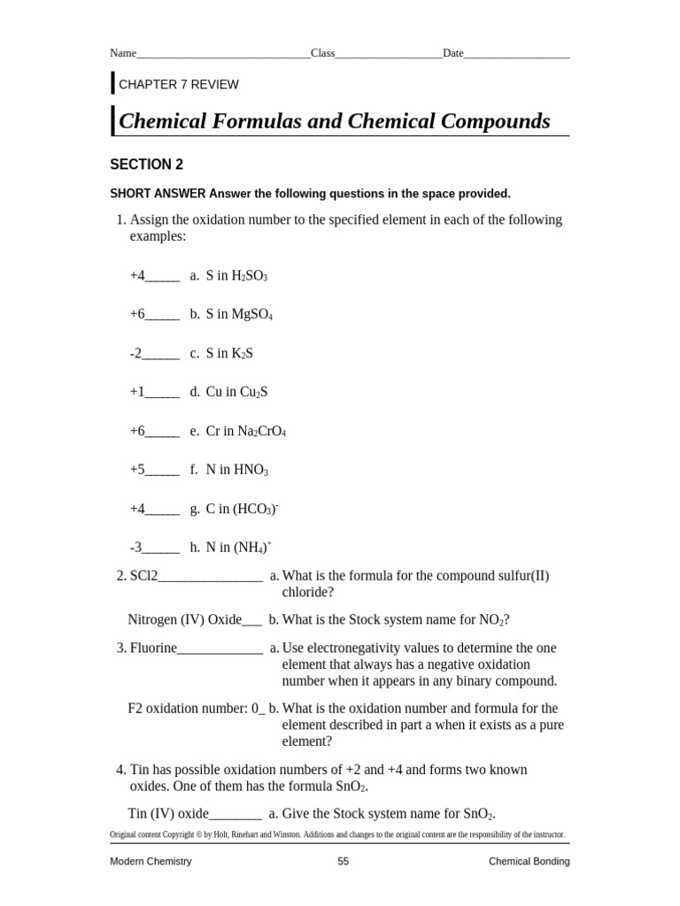 Chemical Formulas and Oxidation Numbers | PDF | Oxide | Chemical Compounds