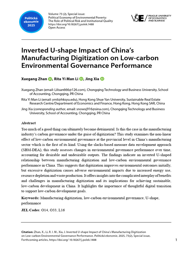 Inverted U-Shape Impact of China's Manufacturing Digitization On Low ...