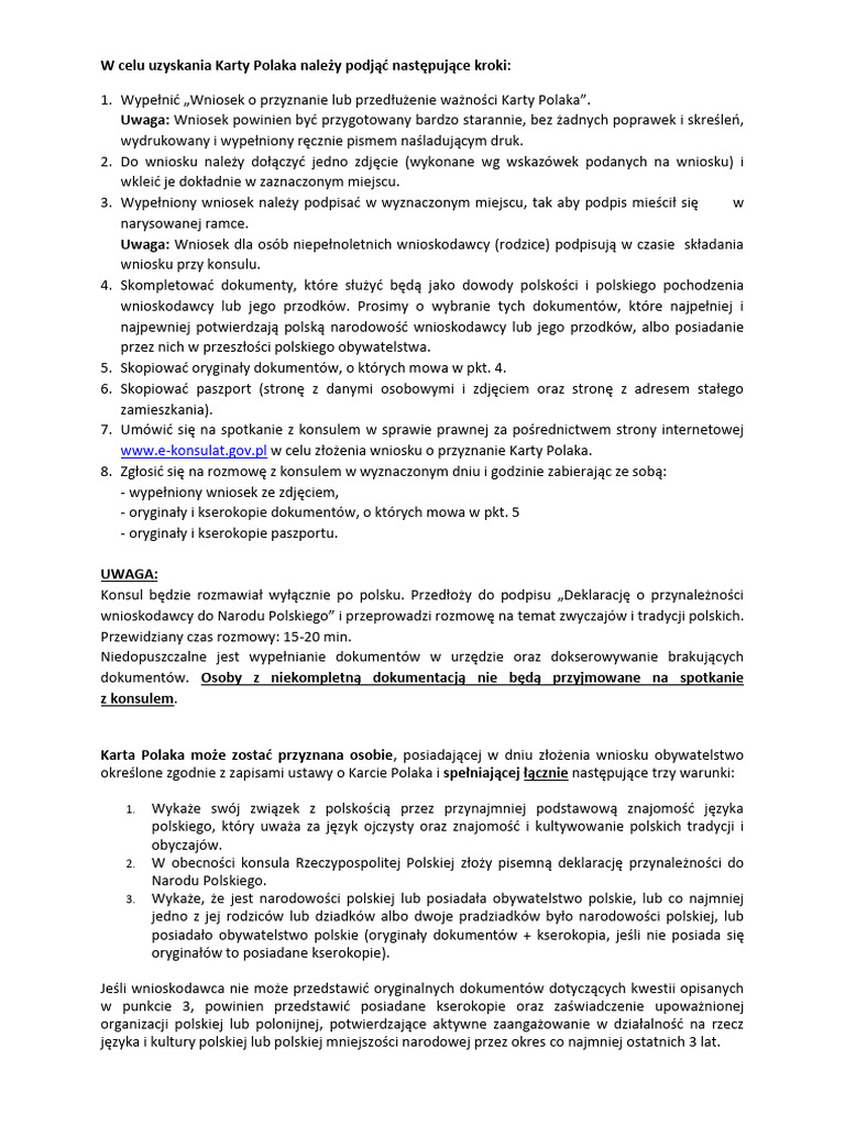 Kroki Do Uzyskania Karty Polaka | PDF