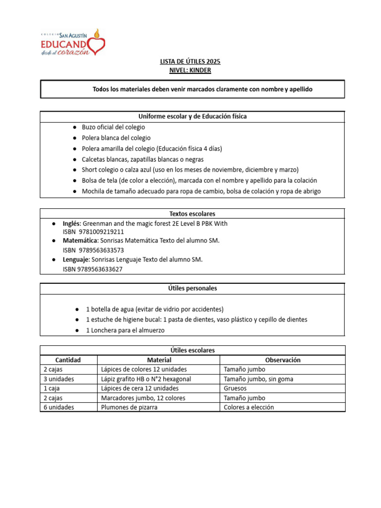 KINDER-2025 | PDF | Lápiz | Papelería