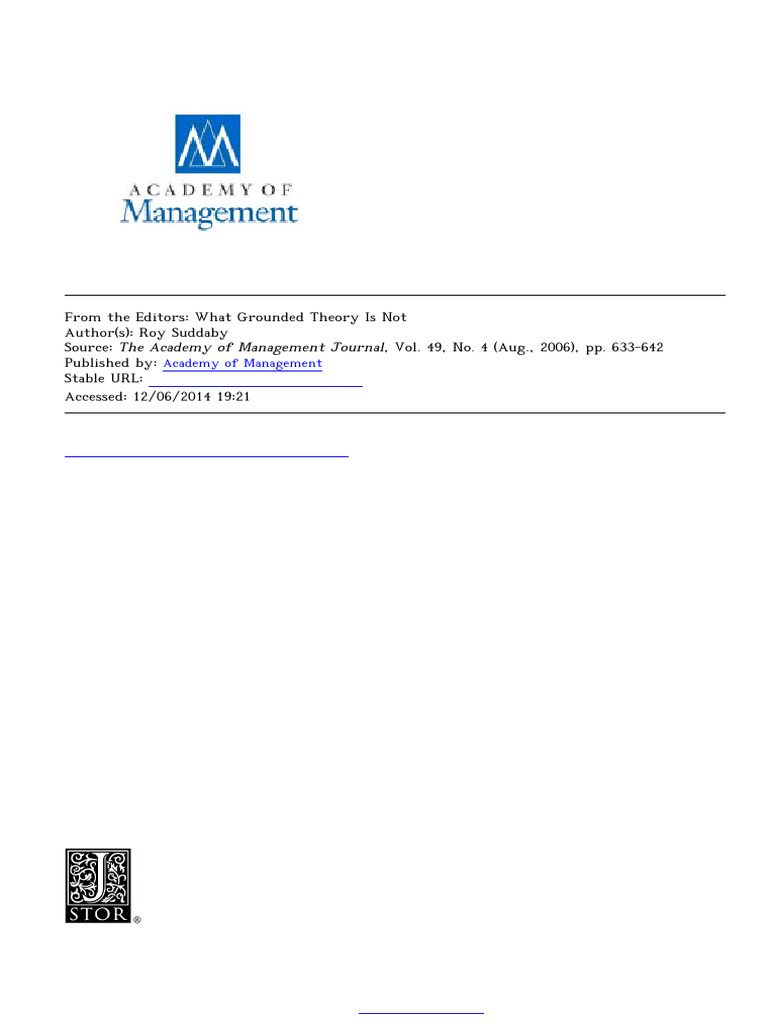 2006-Suddaby-What Grounded Theory Is Not | PDF | Theory | Reality