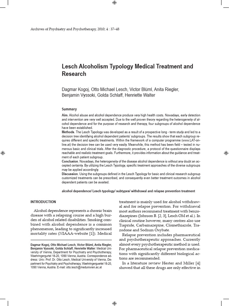 Lesch Typology for Alcohol Dependence | PDF | Major Depressive Disorder ...