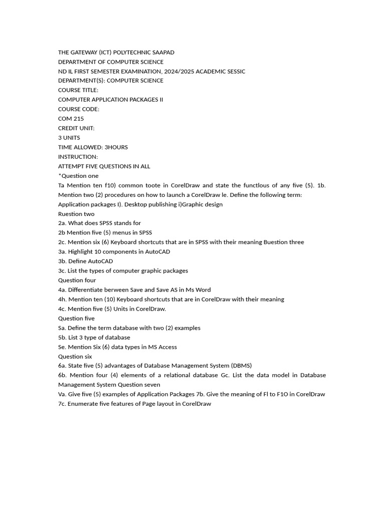 Gateway ICT Polytechnic Exam 2024/2025 | PDF