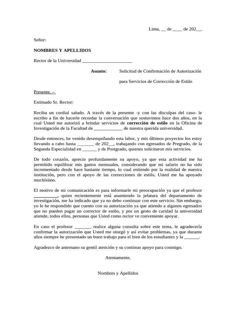 Carta al señor Rector | PDF