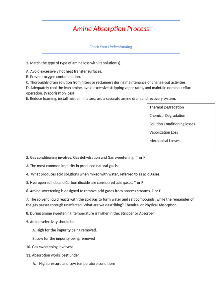 Amine Absorption Process Overview | PDF | Materials | Chemical Process ...