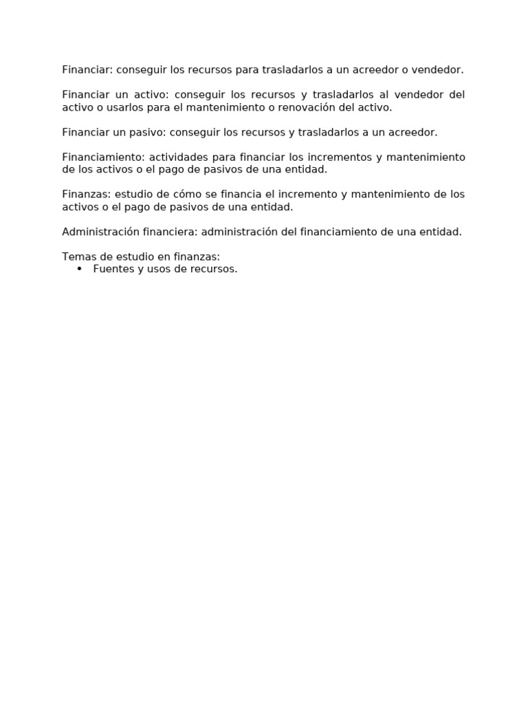 Conceptos Clave de Finanzas y Financiamiento | PDF